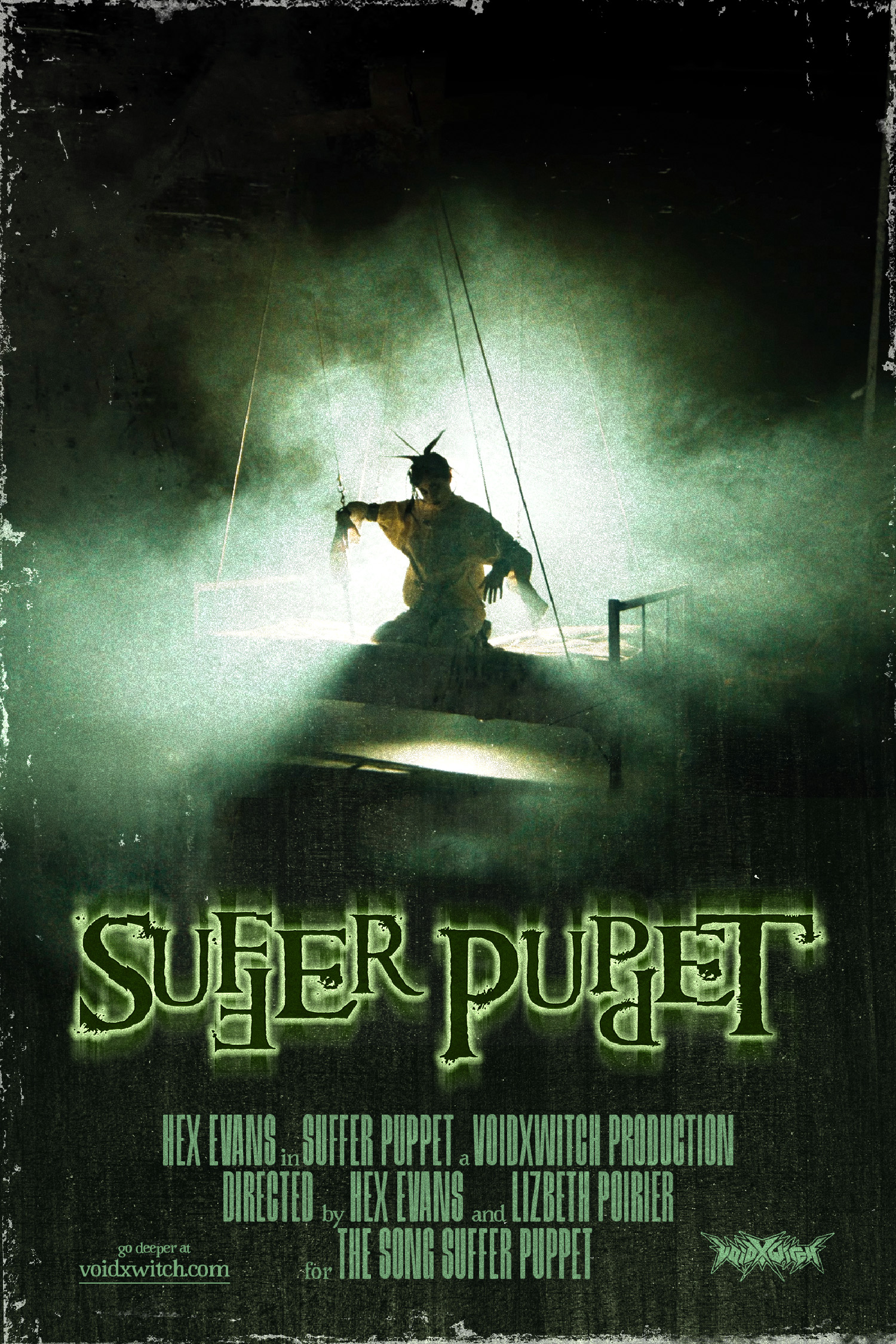 suffer puppet poster showing the puppet on a bed with arm attached to ...