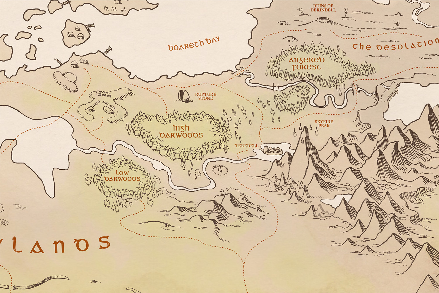 Detail of the south east, around teredell and the darkwoods